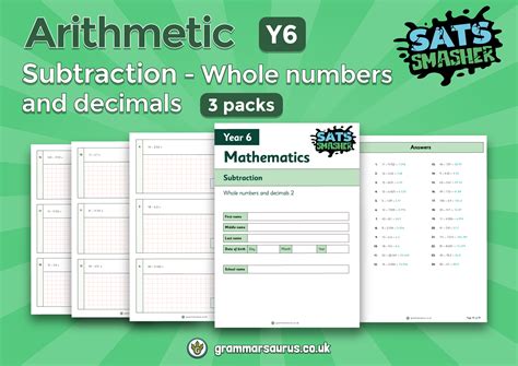 Y6 Sats Smasher Maths Arithmetic Subtraction Whole Numbers And Decimals Grammarsaurus