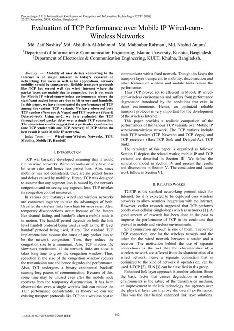 Pdf Evaluation Of Tcp Performance Over Mobile Ip Wired Cum Wireless