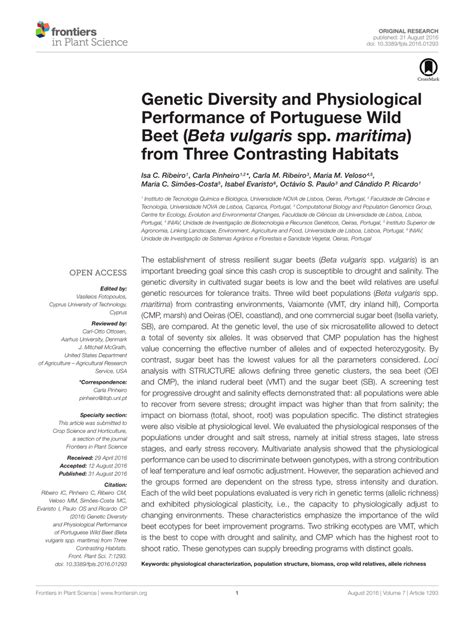 Pdf Genetic Diversity And Physiological Performance Of Portuguese