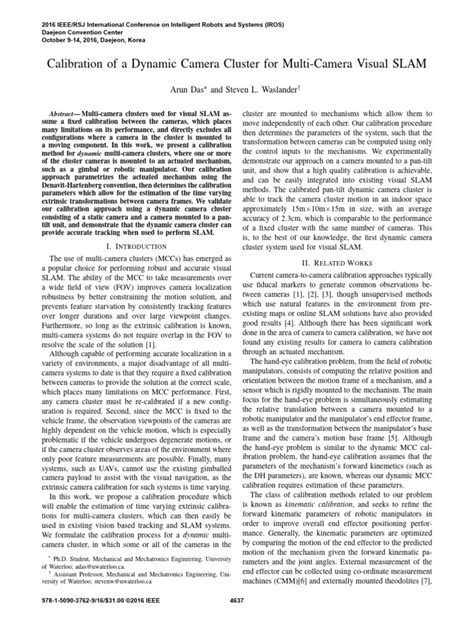 Calibration Of A Dynamic Camera Cluster For Multi Camera Visual Slam Pdf Robotics Kinematics