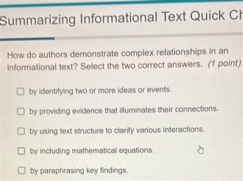 Summarizing Information Al Text Quick Cr How Do Authors Demonstrate Complex Relationships In An