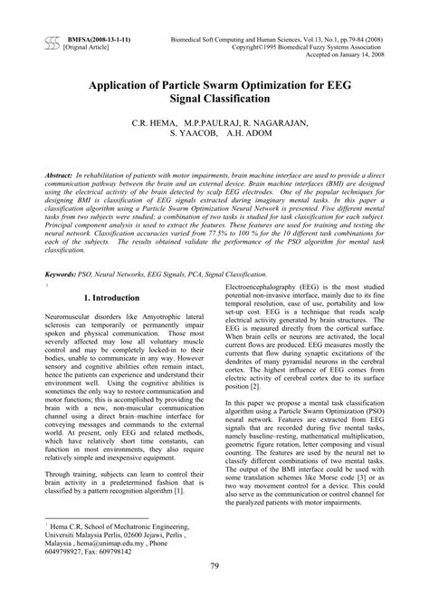 pdf application of particle swarm optimization for eeg signal