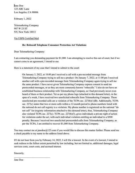 robocall demand letter template free template