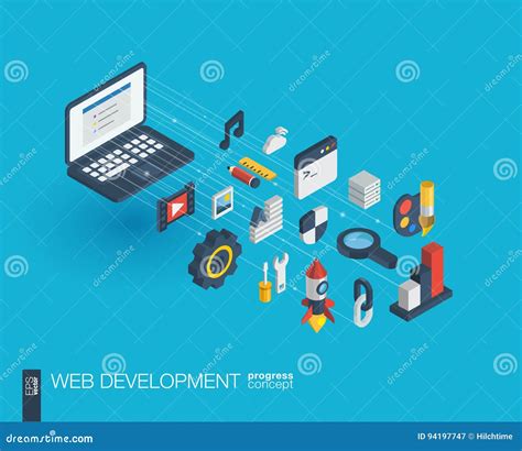 Web Development Integrated 3d Icons Growth And Progress Concept Stock Vector Illustration Of