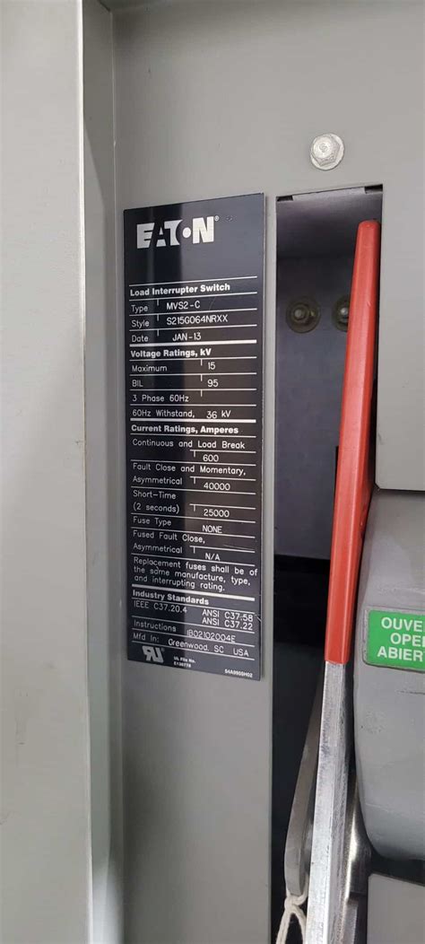 Used Eaton 600 Amp Mvs2 C Load Interrupter Switch Woodstock Power