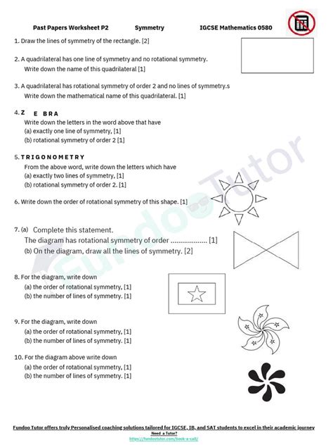 Igcse Math 0580 Symmetry Past Paper Worksheet P2 Pdf Rectangle Elementary Geometry