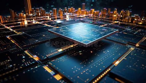 3d Rendering Of A Circuit Board With Microchips And Electronic