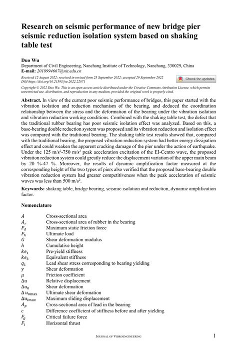 Pdf Research On Seismic Performance Of New Bridge Pier Seismic Reduction Isolation System