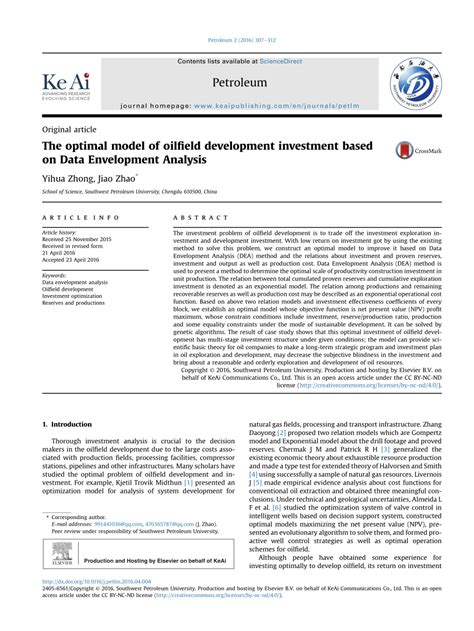 Pdf The Optimal Model Of Oilfield Development Investment Based On Data Envelopment Analysis