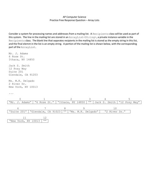 Ap Computer Science Practice Free Response Question Array