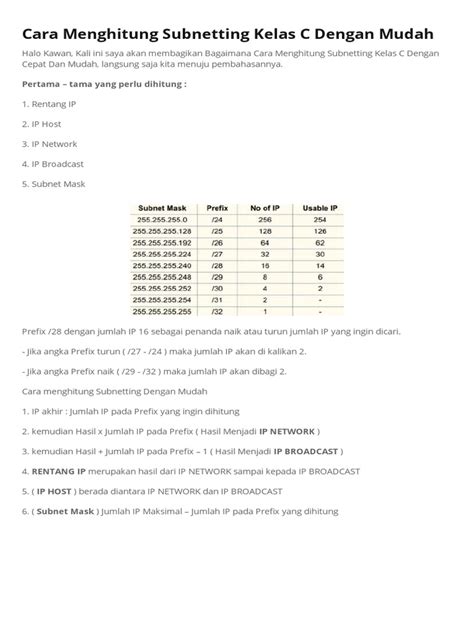 Cara Menghitung Subnetting Kelas C Dengan Mudah Pdf