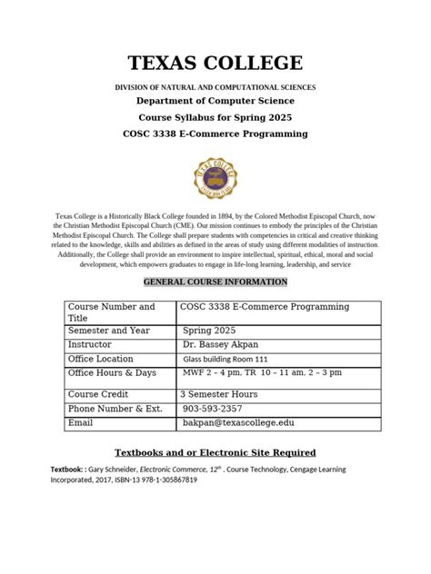 Cosc 3338 E Commerce Programming Syllabus Spring Pdf Discrimination Computing