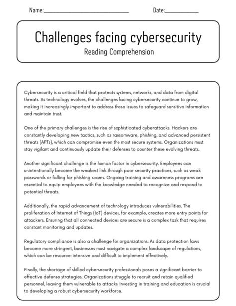 Challenges Facing Cybersecurity Reading Comprehension Passages And Questions Work