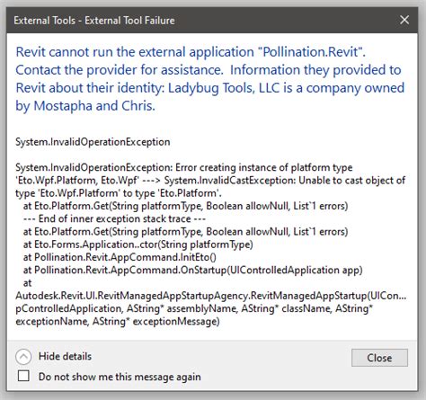 Revit Cannot Run The External Application Invalid Operation Exception Revit Plugin