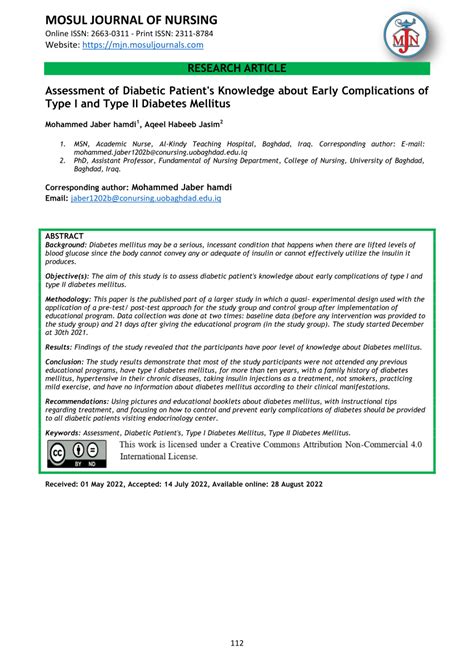 Pdf Assessment Of Diabetic Patients Knowledge About Early