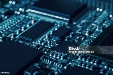 Modern Electronic Circuit Board With Processor Integrated Circuits And Surface Mounted Passive