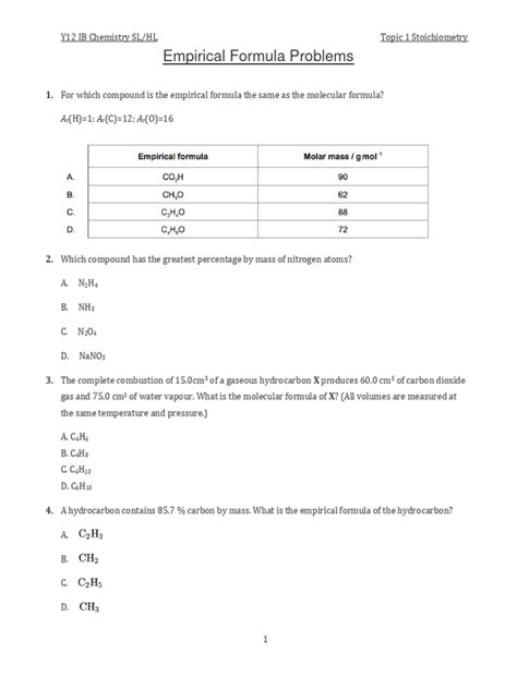 S1 4 4 Empirical Formula Past Paper Problems Questions Pdf Oxide