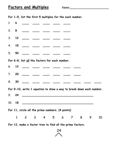 Factors Multiples And Primes Worksheet
