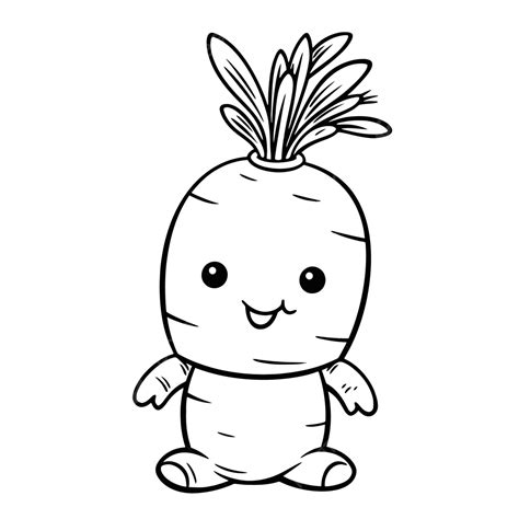 귀여운 작은 Squishy 야채 색칠 페이지 개요 스케치 드로잉 벡터 귀여운 당근 그림 귀여운 당근 개요 귀여운 당근