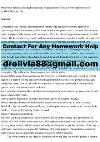 Describe Synchronization Techniques Used By Programmers Who Develop Pdf