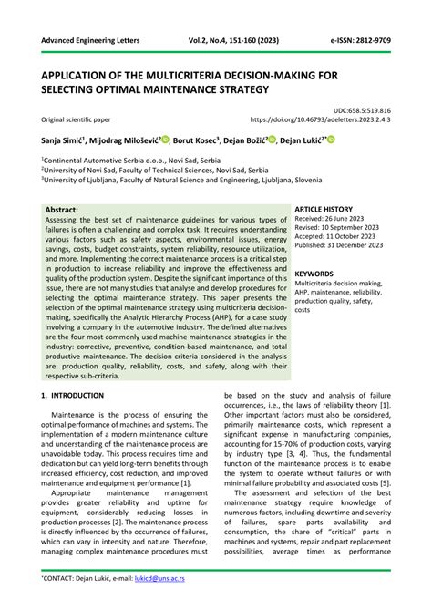 Pdf Application Of The Multicriteria Decision Making For Selecting