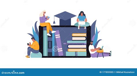 E Learning Education Concept Flat Vector Illustration People Accessing