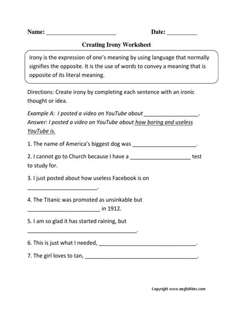 Creating Irony Worksheet PDF PDF Worksheets Library