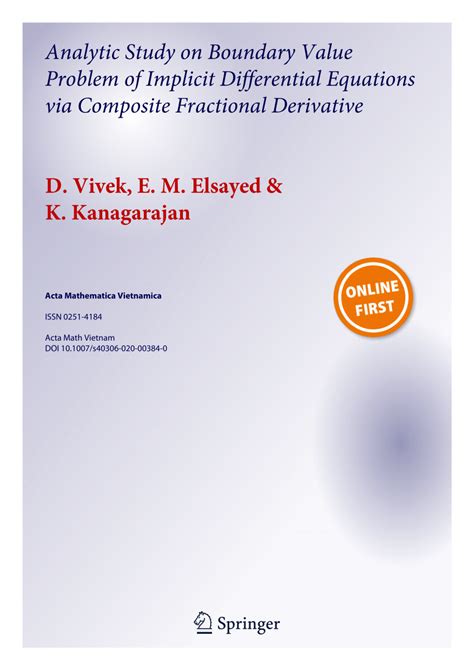 PDF Analytic Study On Boundary Value Problem Of Implicit Differential Equations Via Composite