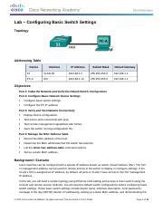 Configuring Basic Switch Settings Lab Configuring Basic Switch Settings Topology Addressing