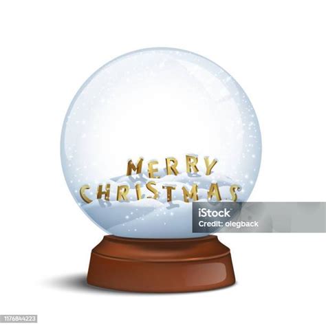 메리 크리스마스 표지판스노우 글로브 갈색 나무 기지에 스노우 글로브 내부 메리 크리스마스 편지 벡터 크리스마스와 새해 디자인