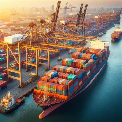 Premium Photo Stack Container Carho Ship Canal Port Freight Sea Computer Aid Service Logistics