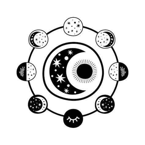 Premium Vector Moon Phase Logo Boho Moon Symbol Black Moon Cycle Full