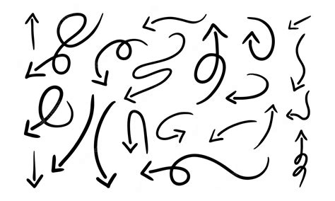Conjunto De Flechas Curvas Vectoriales Dibujadas A Mano Estilo De