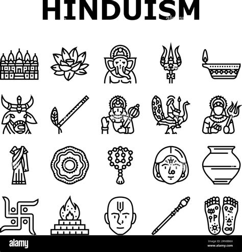 Hinduism India Hindu God Religion Icons Set Vector Stock Vector Image