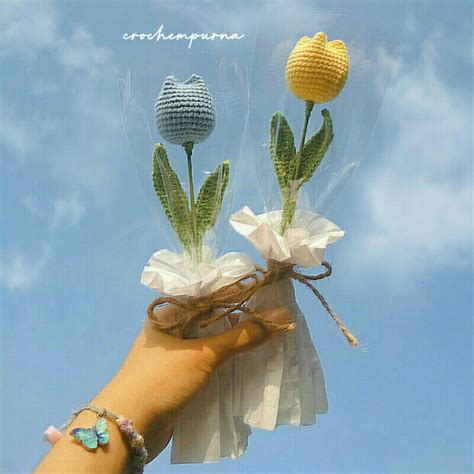 Jual Bunga Rajut Crochet Flower Buket Bunga Tulip Shopee Indonesia