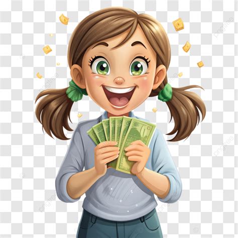 Happy Girl Holding Money Clip Art Illustration Happy Girl Money