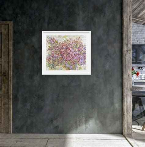 Купити картину «Цвіт бузку в жанрі весняний пейзаж аквареллю на папері в стилі імпресіонізм