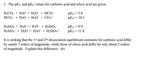 Solved 1. The pKal and pKa2 values for carbonic acid and | Chegg.com