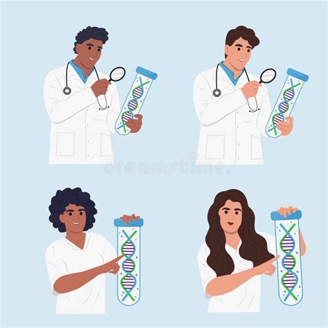 Set Of Young Smiling Geneticist Doctors Researching Human Dna February