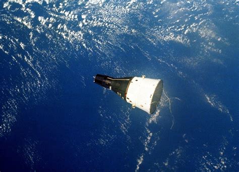 the gemini vii spacecraft from approximately 122 feet above as seen