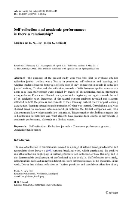 Pdf Self Reflection And Academic Performance Is There A Relationship