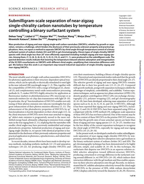 Pdf Submilligram Scale Separation Of Near Zigzag Single Chirality Carbon Nanotubes By