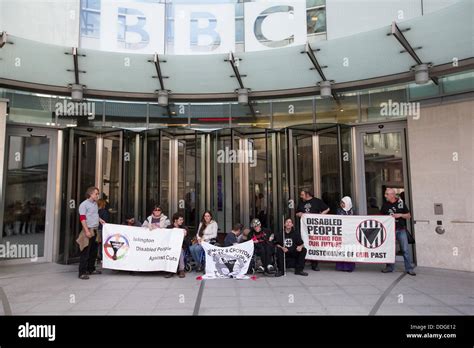 London Uk 2nd Sep 2013 Dpac Stage A Sitdown Protest Outside The Bbc In Langham Place To