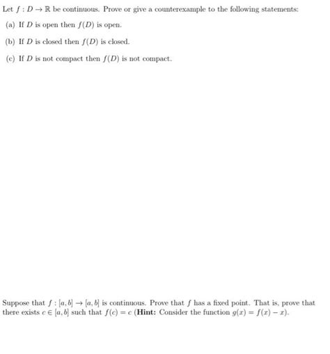 solved let f d→r be continuous prove or give a