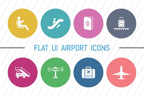 플랫 Ui 8 색상 Airport 아이콘을 설정합니다 Eps10입니다 매우 유용한 공항 아이콘 설정 간단한 그림입니다 웹 모바일