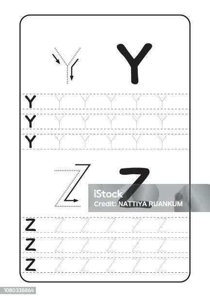 Abc 알파벳 문자 추적 워크시트 알파벳 문자로입니다 벡터 일러스트 레이 션을 인쇄할 준비가 유치원 아이 A 4 용지에 대 한 기본 쓰기 연습 0명에 대한 스톡 벡터 아트