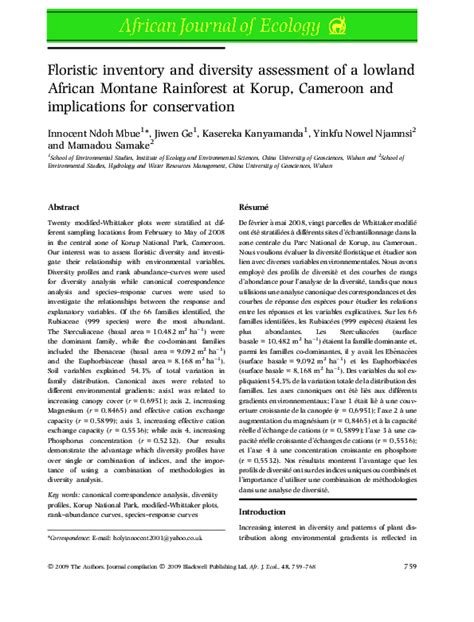 Pdf Floristic Inventory And Diversity Assessment Of A Lowland African