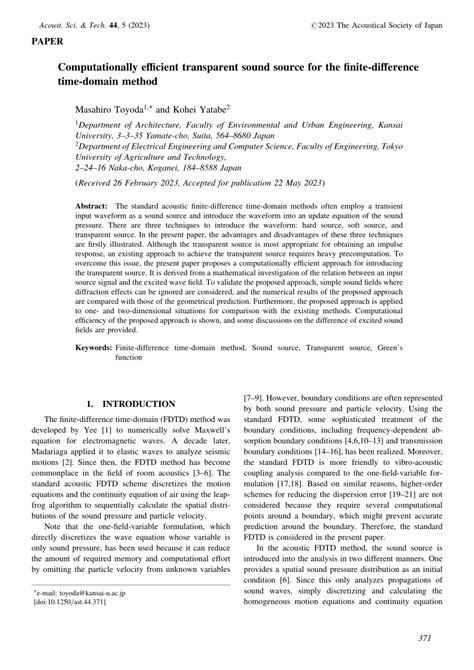 PDF Computationally Efficient Transparent Sound Source For The Finite Difference Time Domain