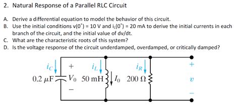 solved 2 natural response of a parallel rlc circuit a