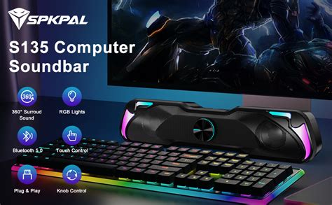 Spkpal S135 Computer Speakers For Desktop Touch Control Dynamic Rgb Gaming Sound Bar With